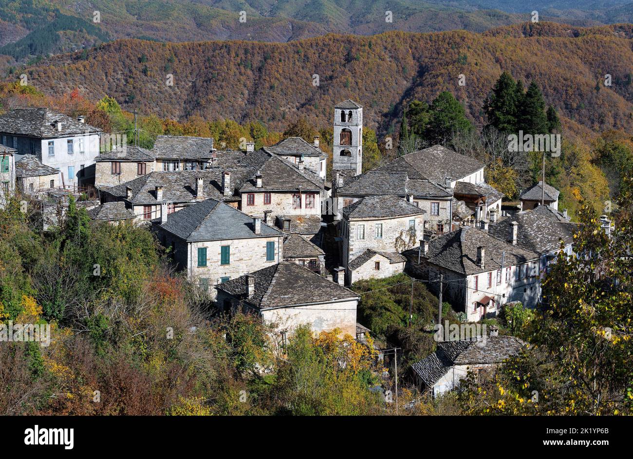 Autumnal landscape showing the stone houses of traditional architecture ...