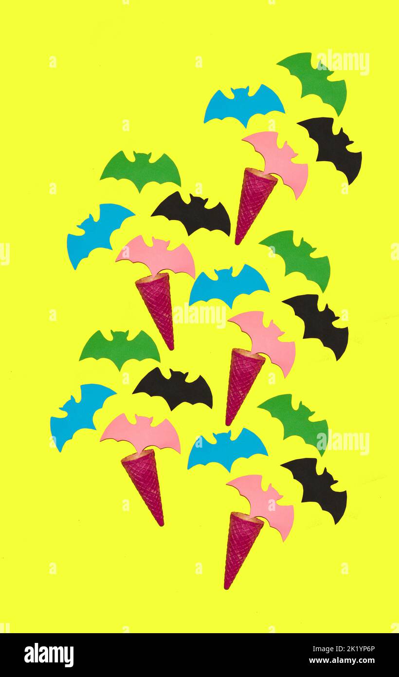 pink cones with colorful bats flying out of them, creative halloween ...