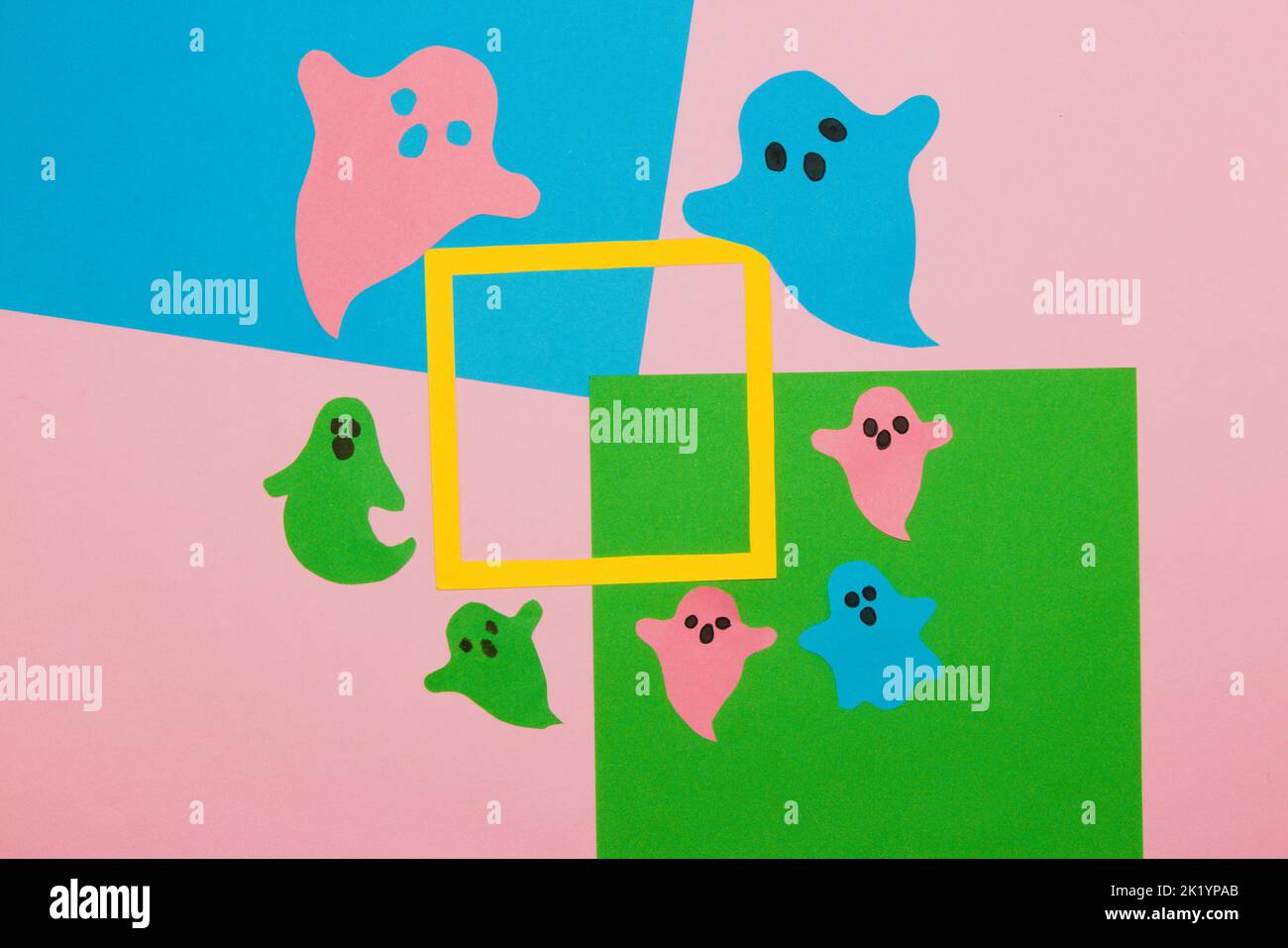 colorful ghosts on a colorful background, in the middle of the frame as ...