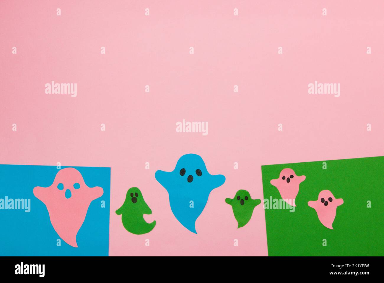 colorful ghosts on the colorful part of the pink background, ghosts at ...