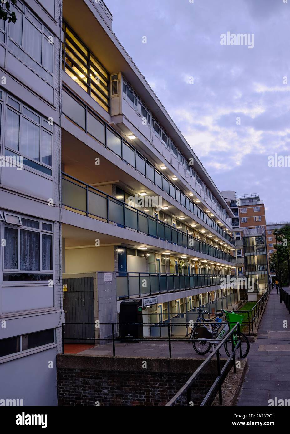 view of the exterior of the Lenthall House estate in Pimlico at dusk ...