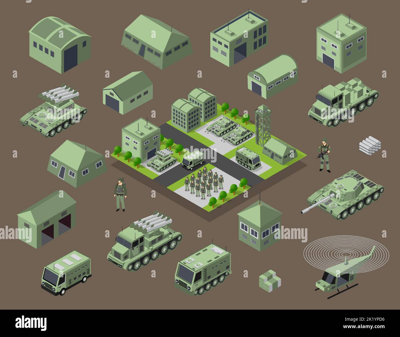 Set of army armed troop isometric armed military transport objects ...