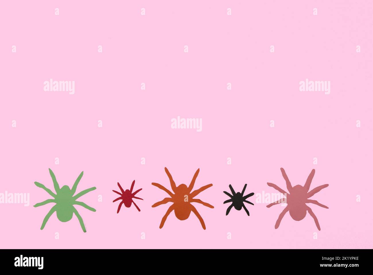 colorful spiders at the bottom of pink wallpaper, creative art design ...