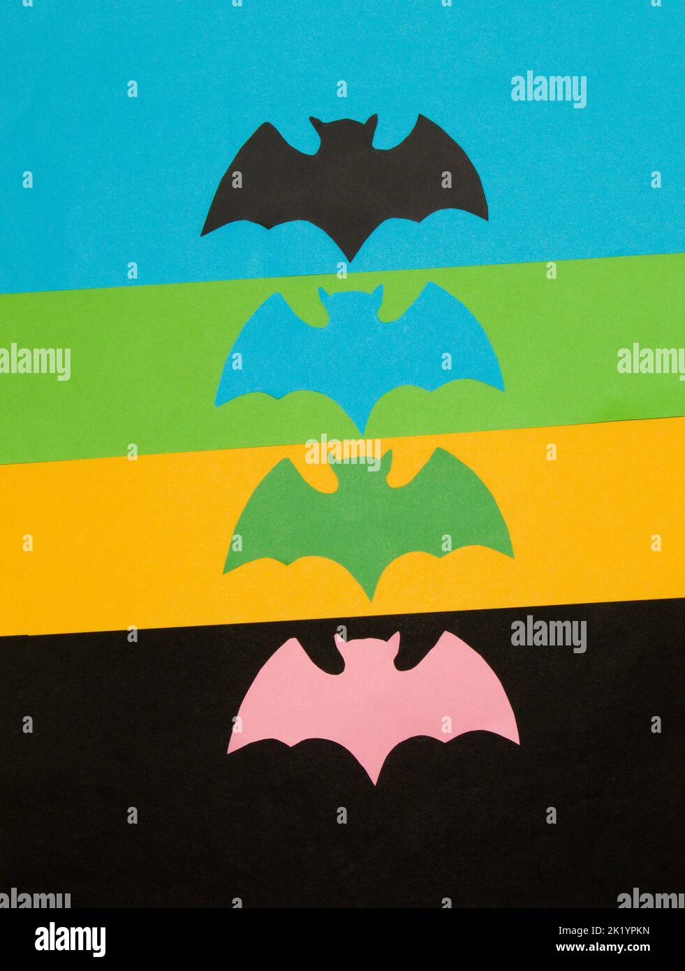 colorful bats on colorful background one above the other, flat lay ...