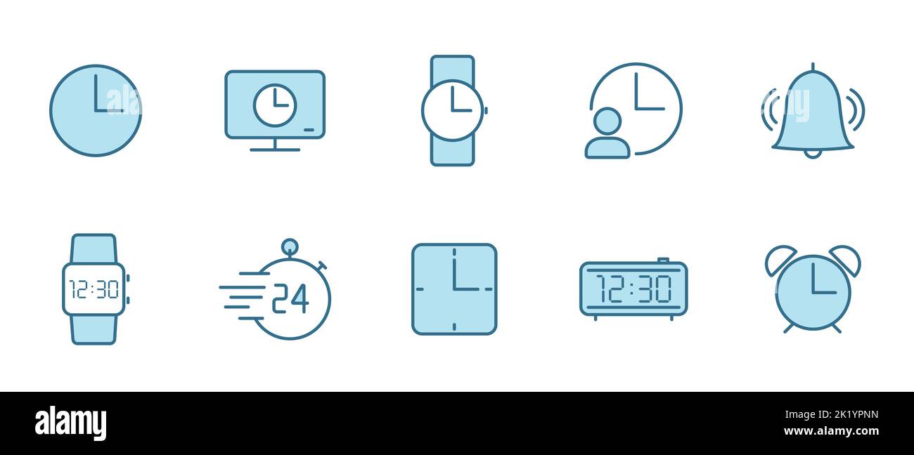 time and clock flat vector icons in two colors Stock Vector Image & Art ...