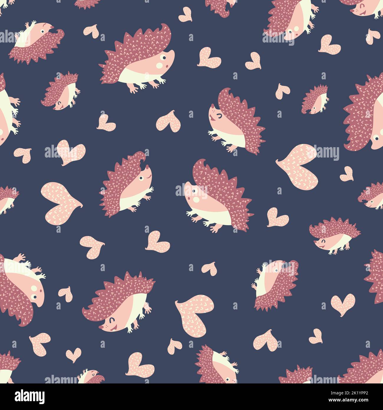 Cute spiky, prickly, hedgehog and heart seamless pattern background ...