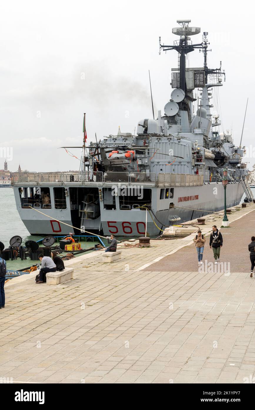 VENICE, ITALY May 4, 2022. The missile destroyer of the Italian Navy ...