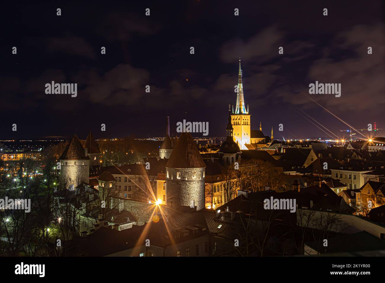 Tallinn, Estonia - January 4, 2020: night panoramic view of the skyline ...