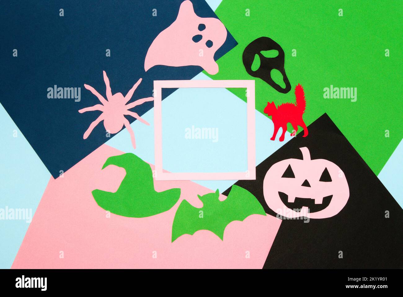 colorful halloween background with frame as copy space, creative art ...