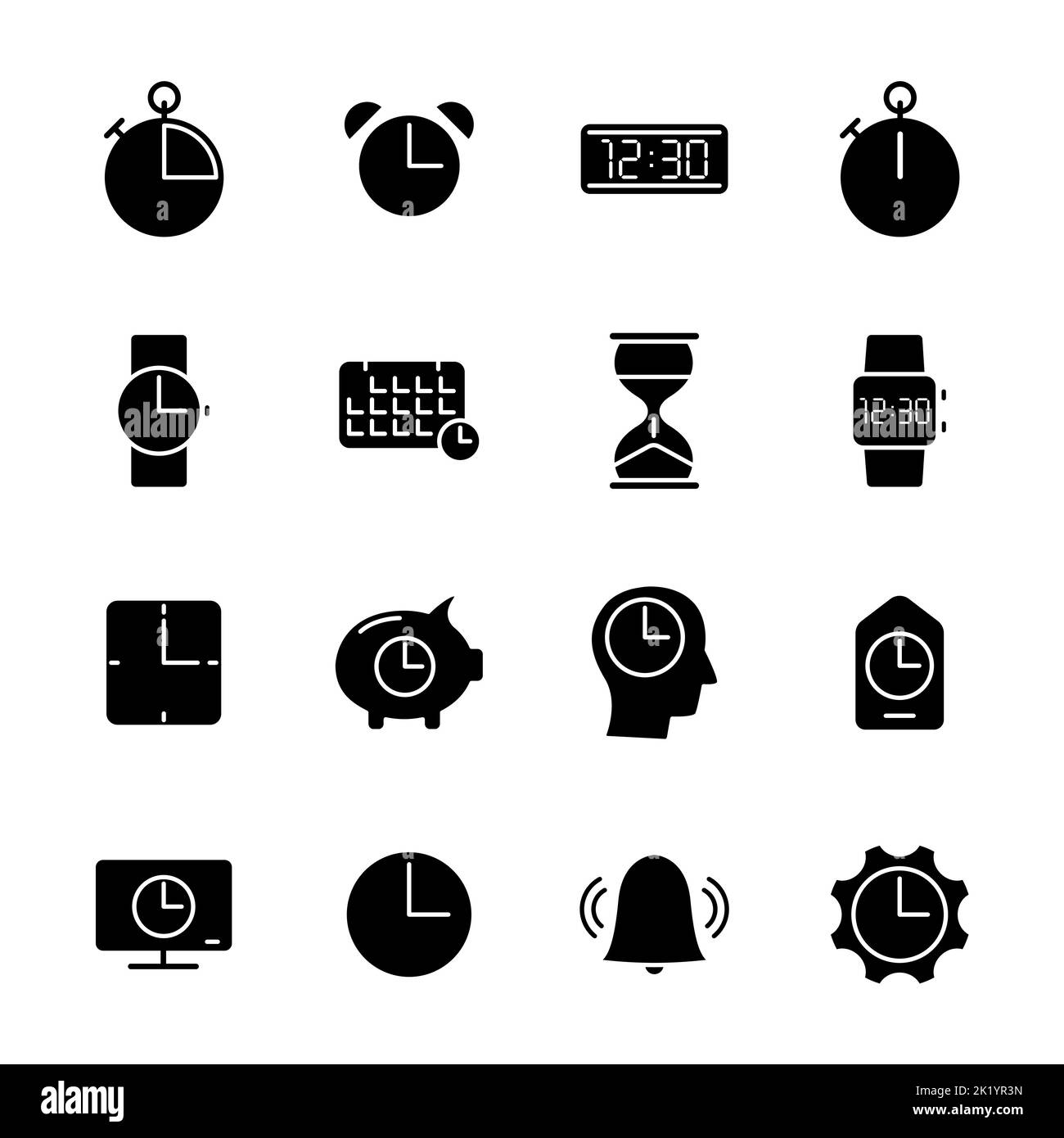 time and clock silhouette vector icons isolated on white Stock Vector ...
