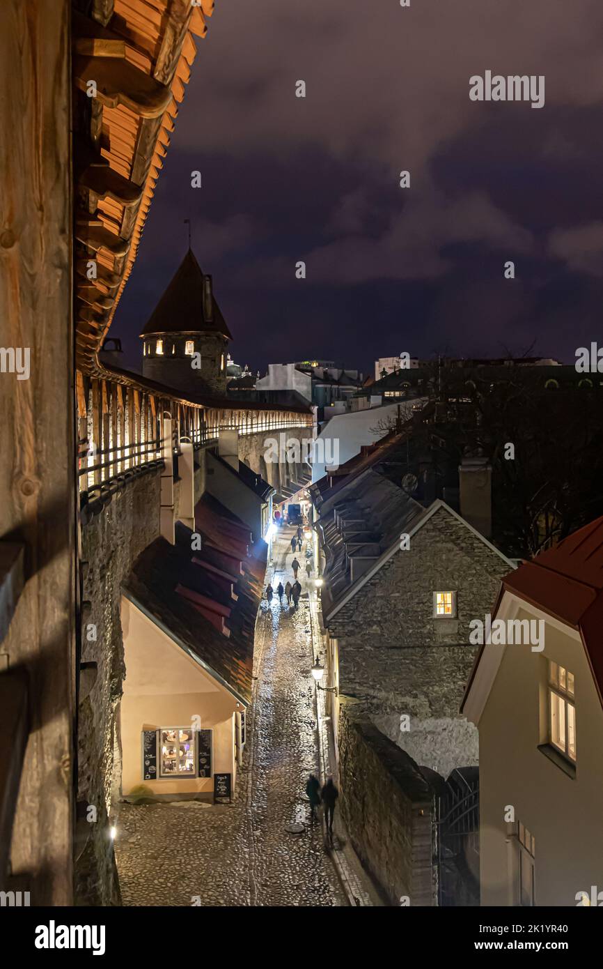 Tallinn, Estonia - January 4, 2020: night panoramic view of Tallinn ...