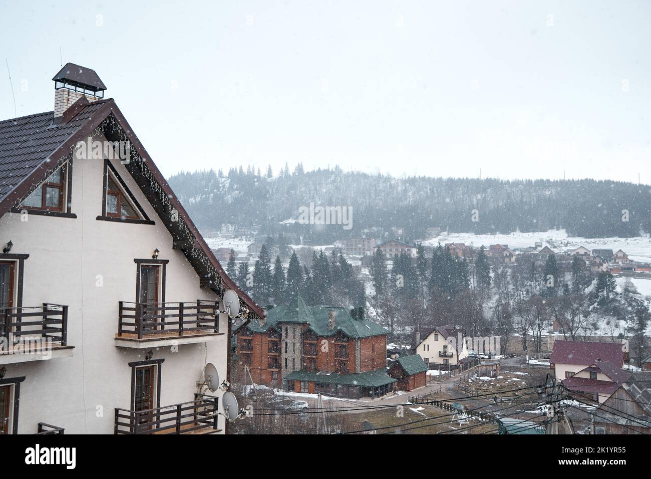 Ukrainian karpaty mountains winter landscape. Village among mountains ...