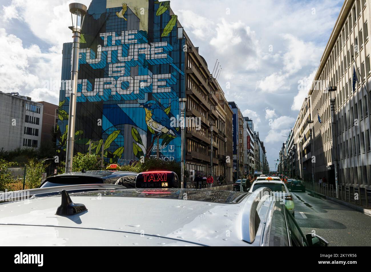 European strike of the taximen in Brussels around Schuman circle ...