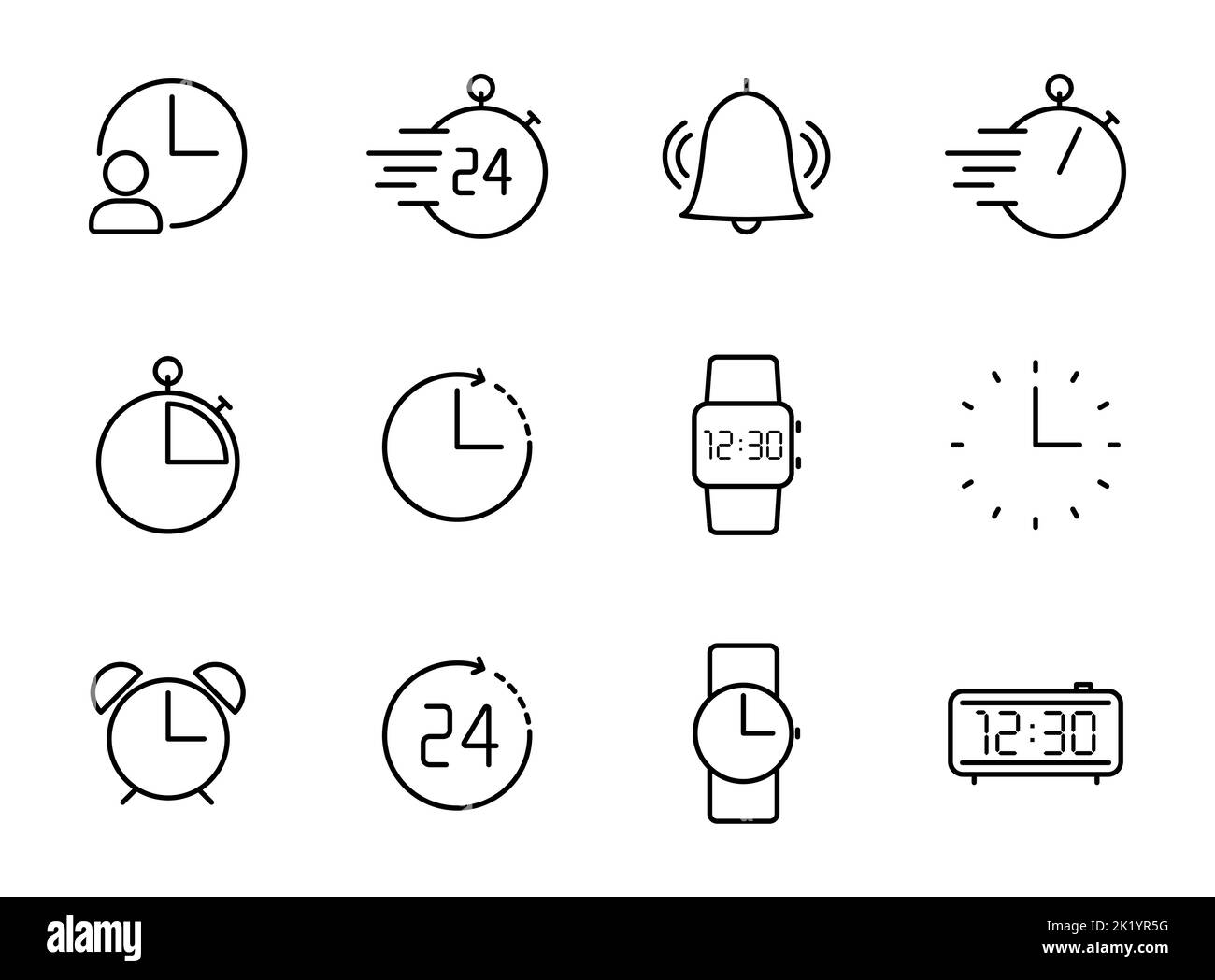 time and clock outline vector icons isolated on white Stock Vector ...
