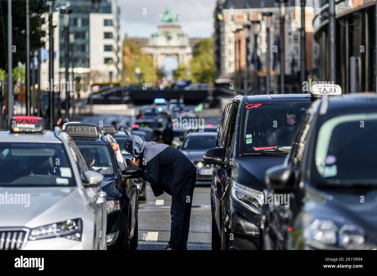 European strike of the taximen in Brussels around Schuman circle ...