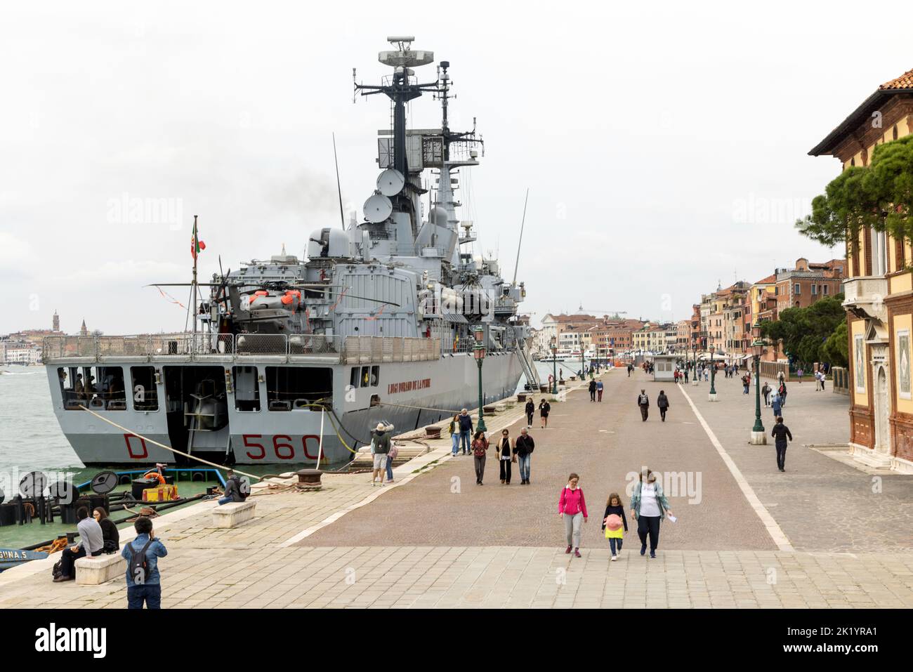 VENICE, ITALY May 4, 2022. The missile destroyer of the Italian Navy ...