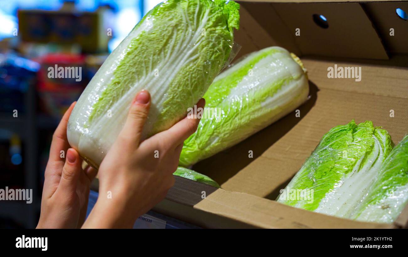 Buying Chinese cabbage in a store Stock Photo - Alamy