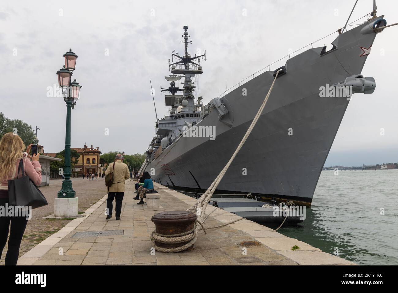 VENICE, ITALY May 4, 2022. The missile destroyer of the Italian Navy ...