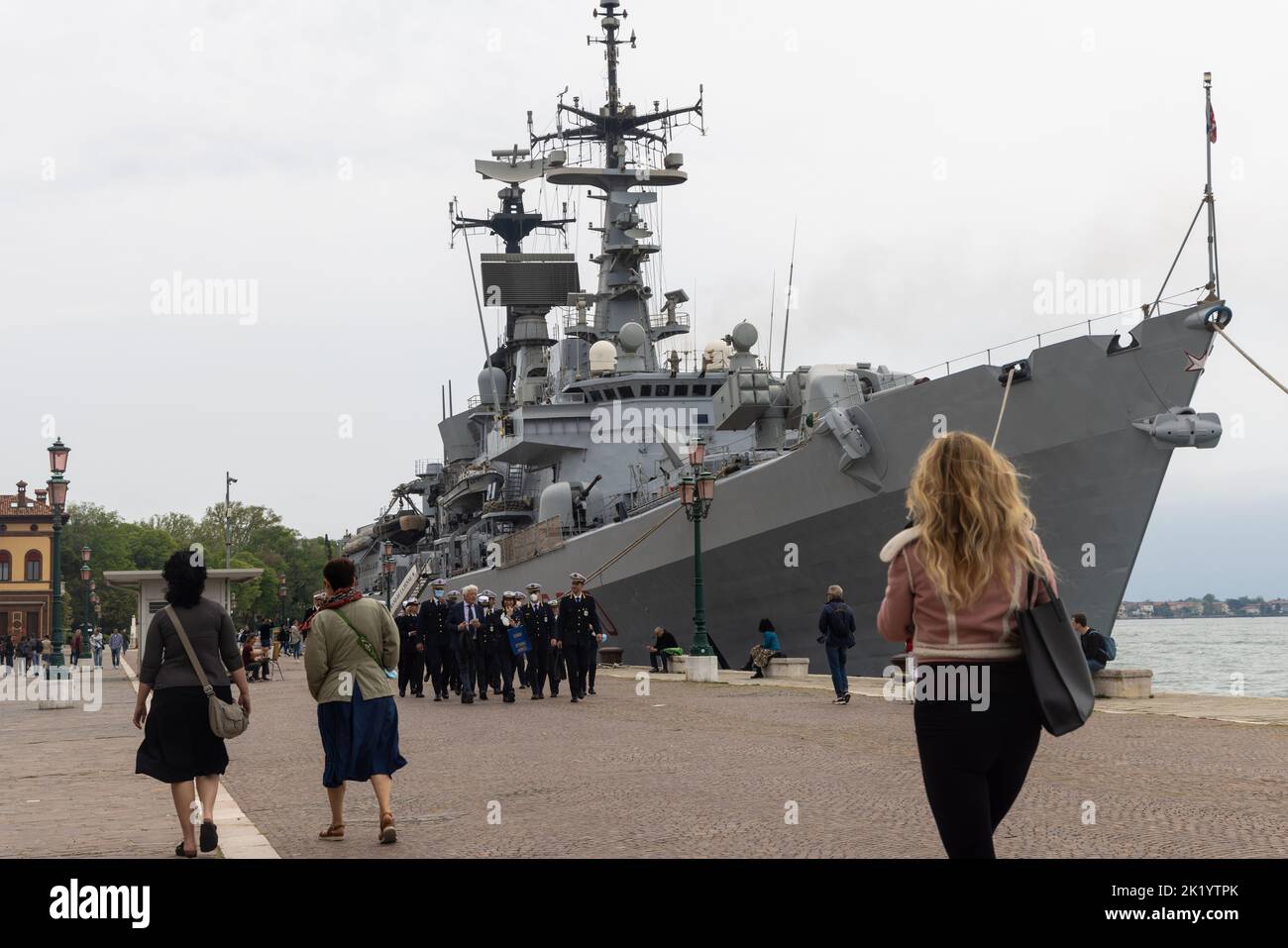 VENICE, ITALY May 4, 2022. The missile destroyer of the Italian Navy ...