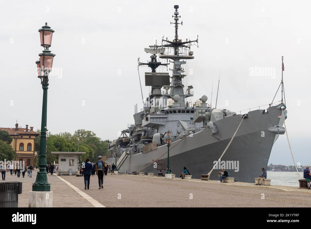 VENICE, ITALY May 4, 2022. The missile destroyer of the Italian Navy ...