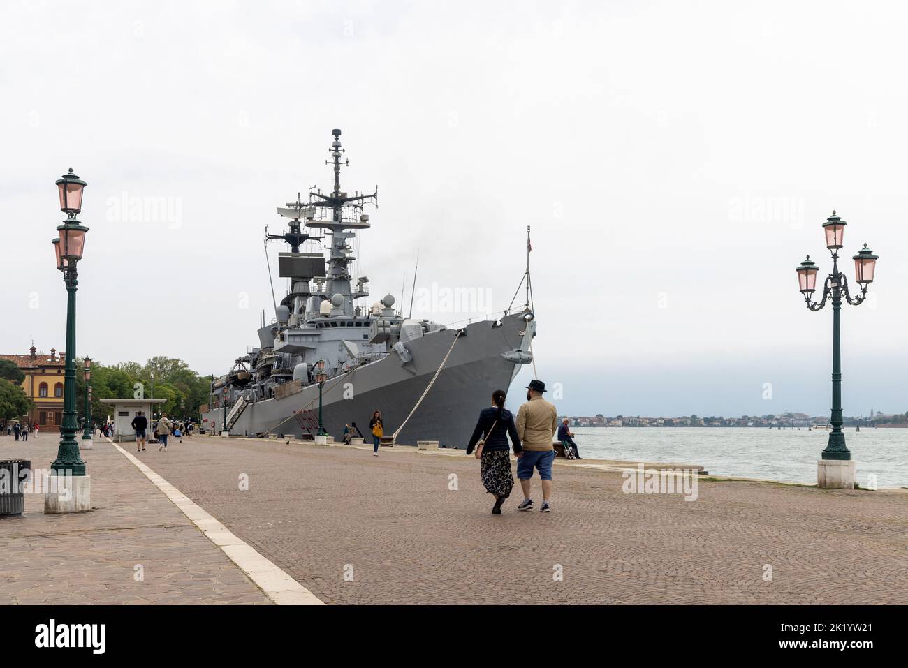VENICE, ITALY May 4, 2022. The missile destroyer of the Italian Navy ...