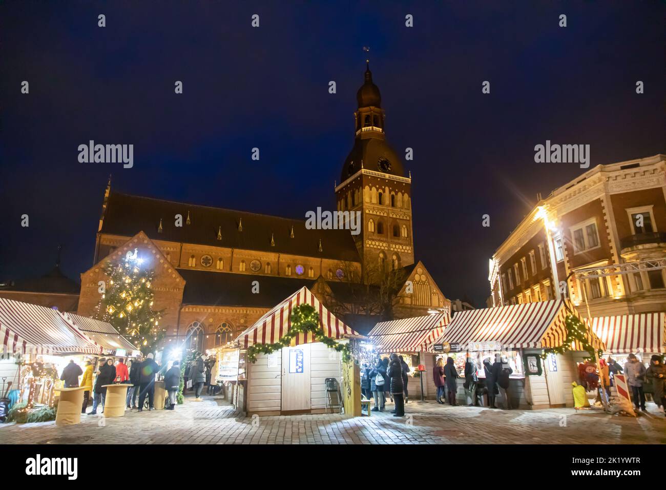 Rga, Latvia - December 31, 2019: night view of Riga Cathedral with ...