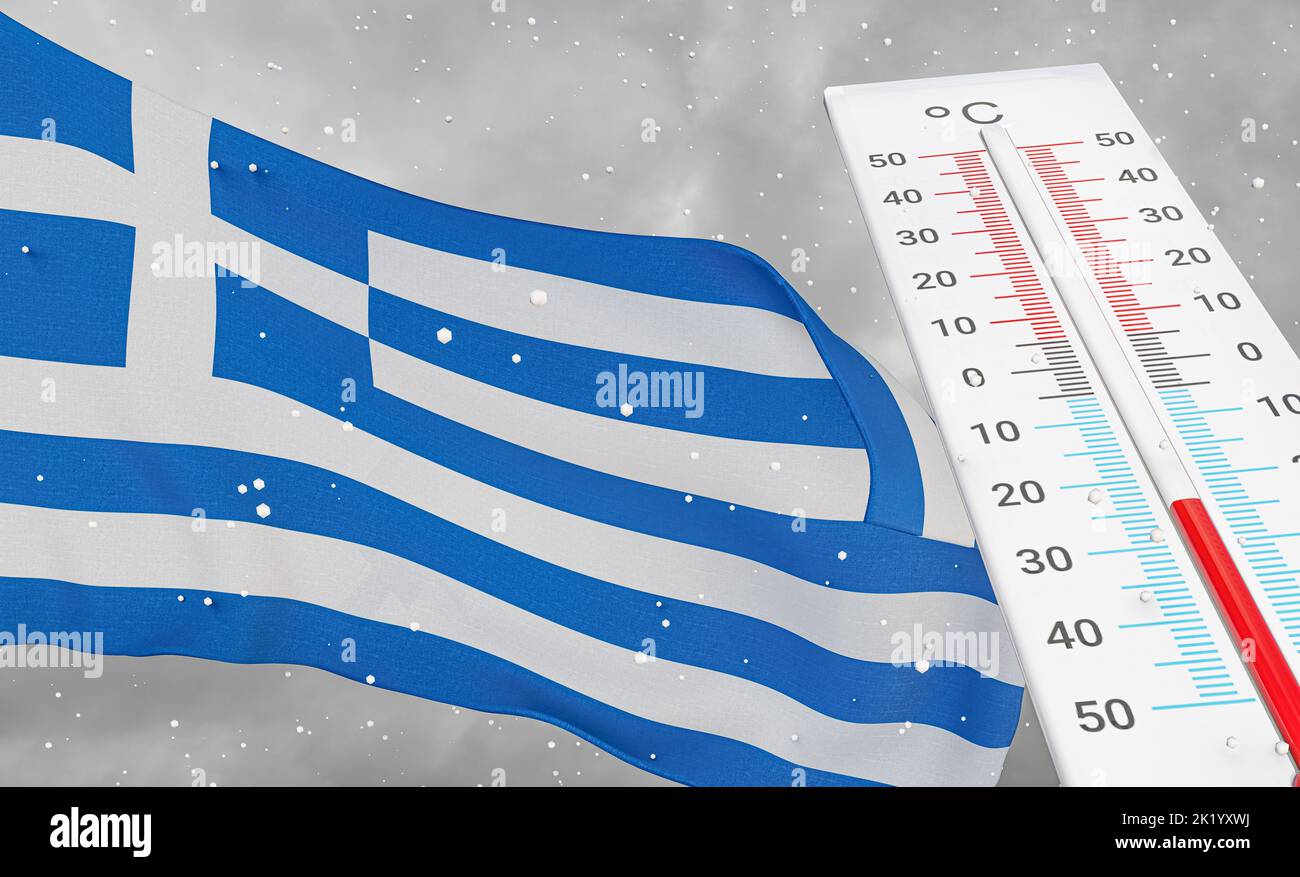 Flag greece with thermometer 3d work hi-res stock photography and ...