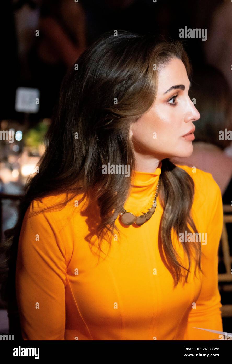 Queen Rania of Jordan in New York, on September 20, 2022, to attend the ...