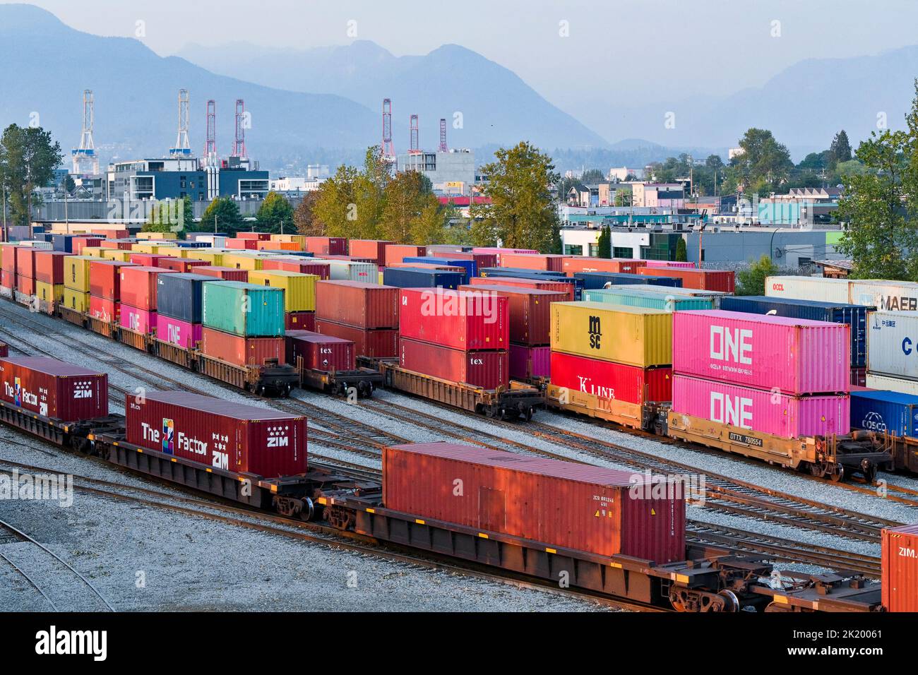 Shipping containers in railway freight yard, near Port of Vancouver ...