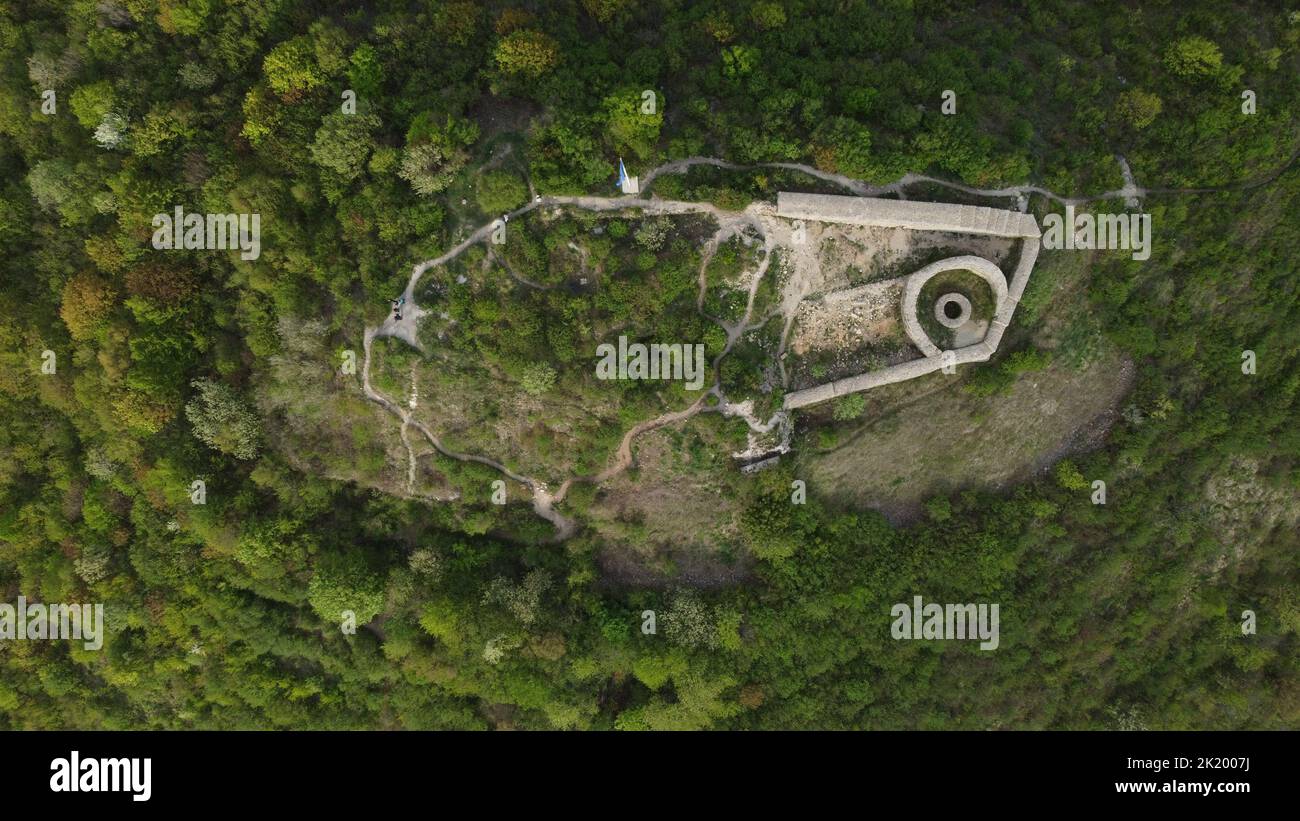 An aerial shot over the Bosnian pyramid near the park Ravne Stock Photo ...