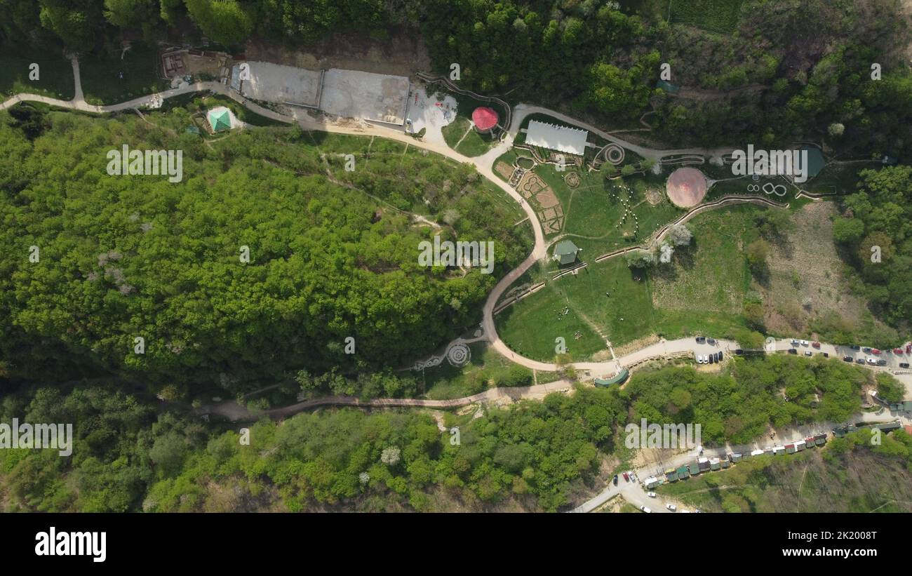 An aerial shot over the Bosnian pyramid near the park Ravne Stock Photo ...