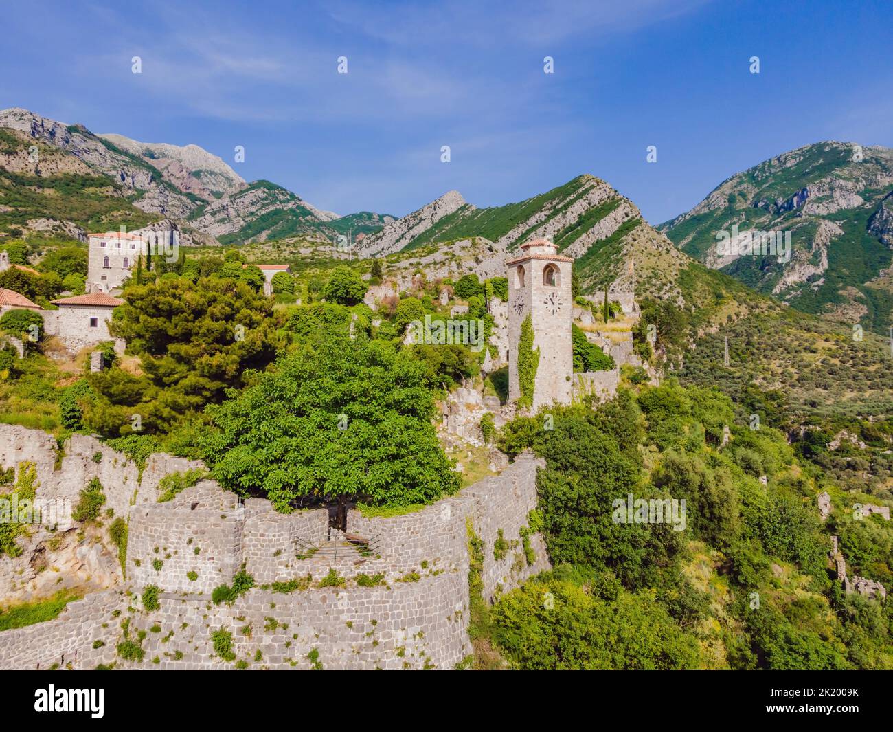 Old city. Sunny view of ruins of citadel in Stari Bar town near Bar ...