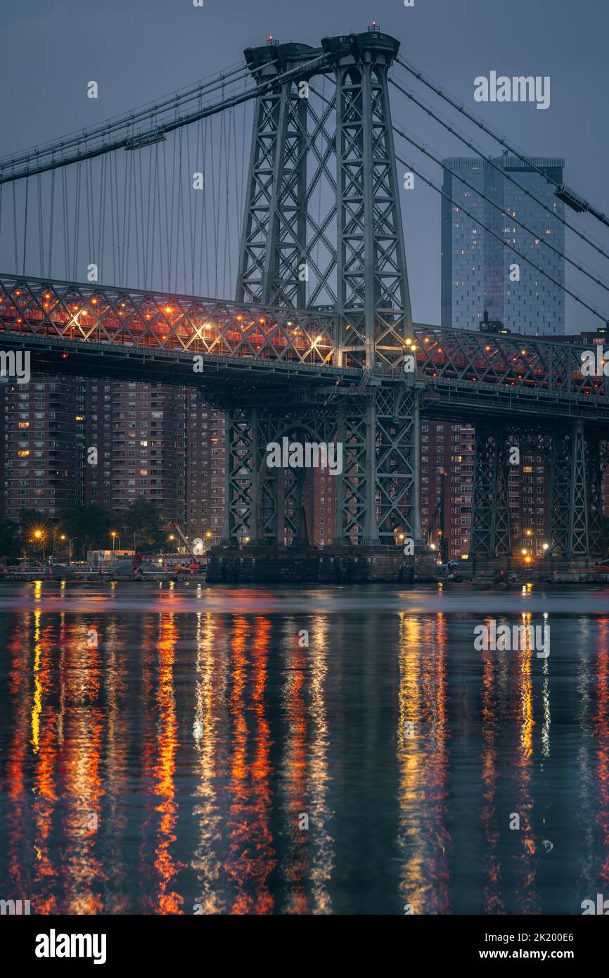city bridge at night sunrise Williamsburg Bridge New York City Stock ...