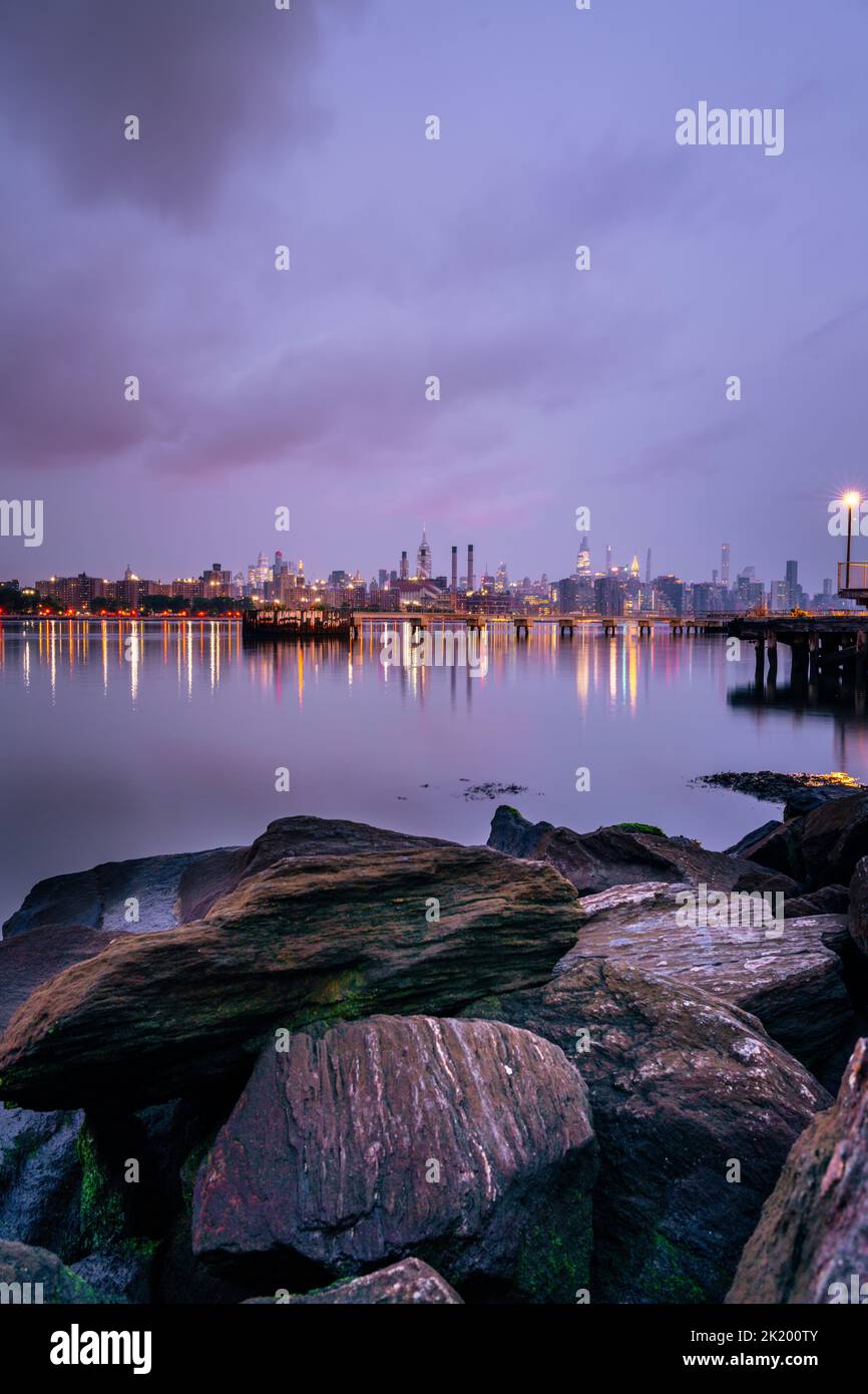 city skyline at night beautiful reflection panorama manhattan Stock ...