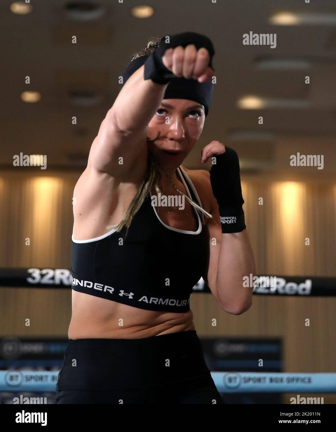 Sarah Mahfoud during a media workout at the Hilton Deansgate ...