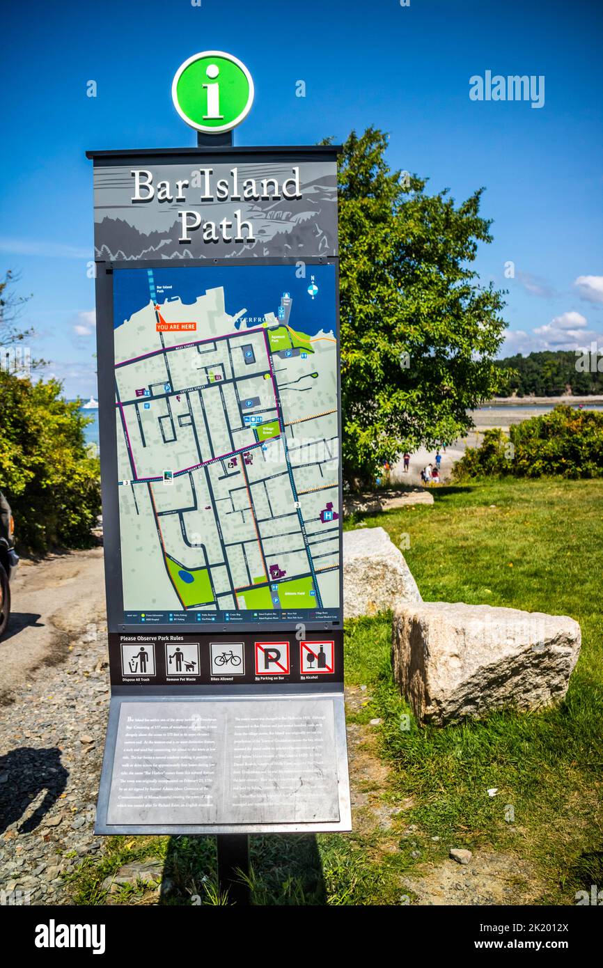 A description board for the trail in Bar Harbor, Maine Stock Photo - Alamy