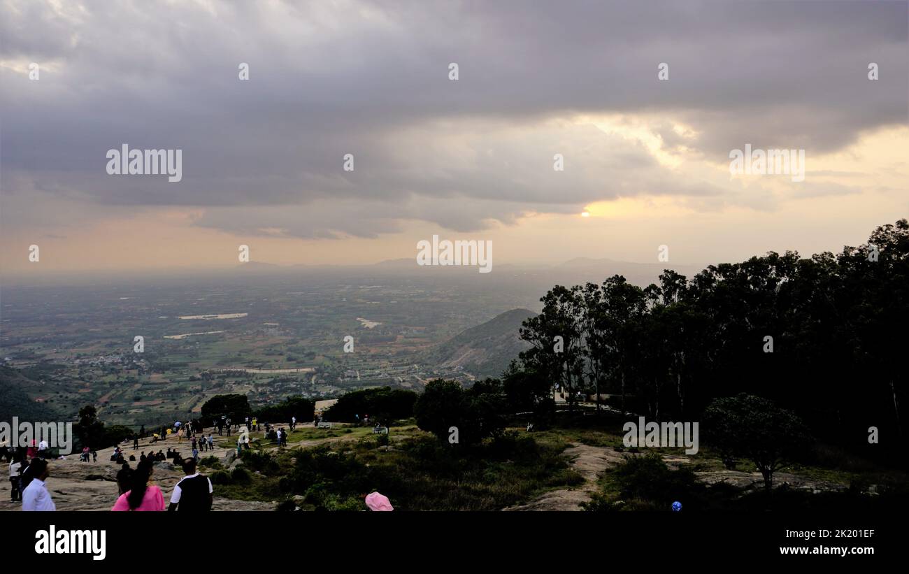 Beautiful scenic evening at the top of nandi hills during sunset. Top ...
