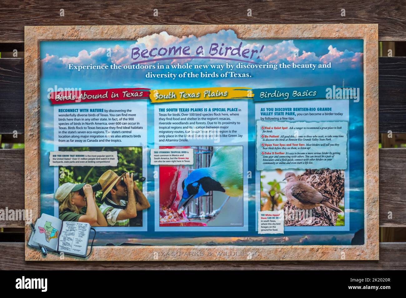 A description board of a bird species in Rio Grande Valley SP, Texas ...