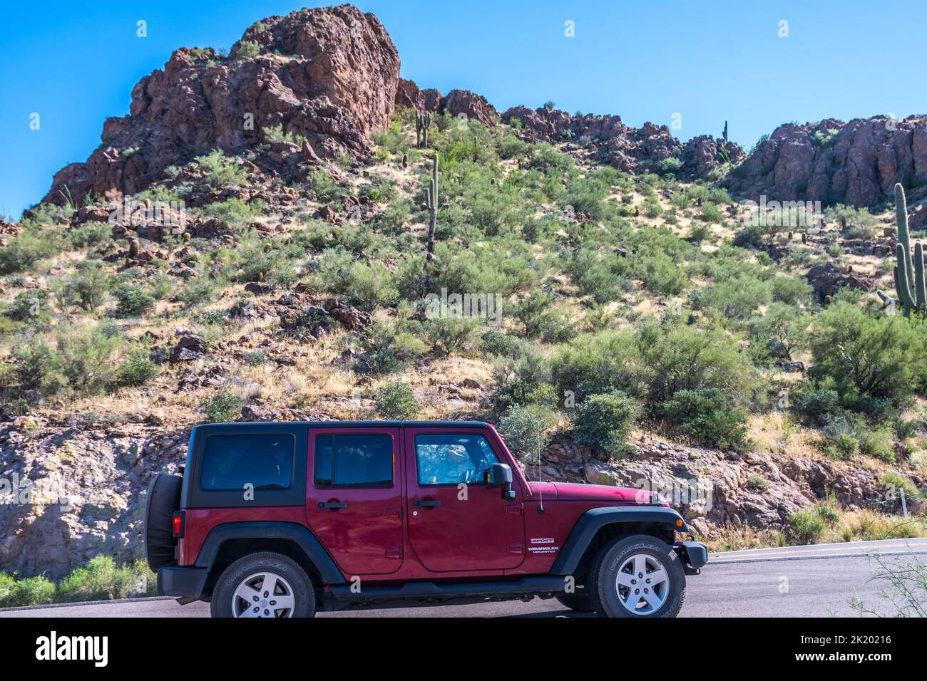 The famous off-road Jeep vehicle in Apache Trail, Arizona Stock Photo ...