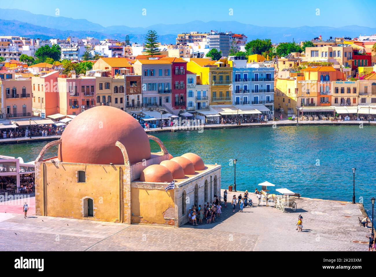 Panorama of the beautiful old harbor of Chania with the amazing ...