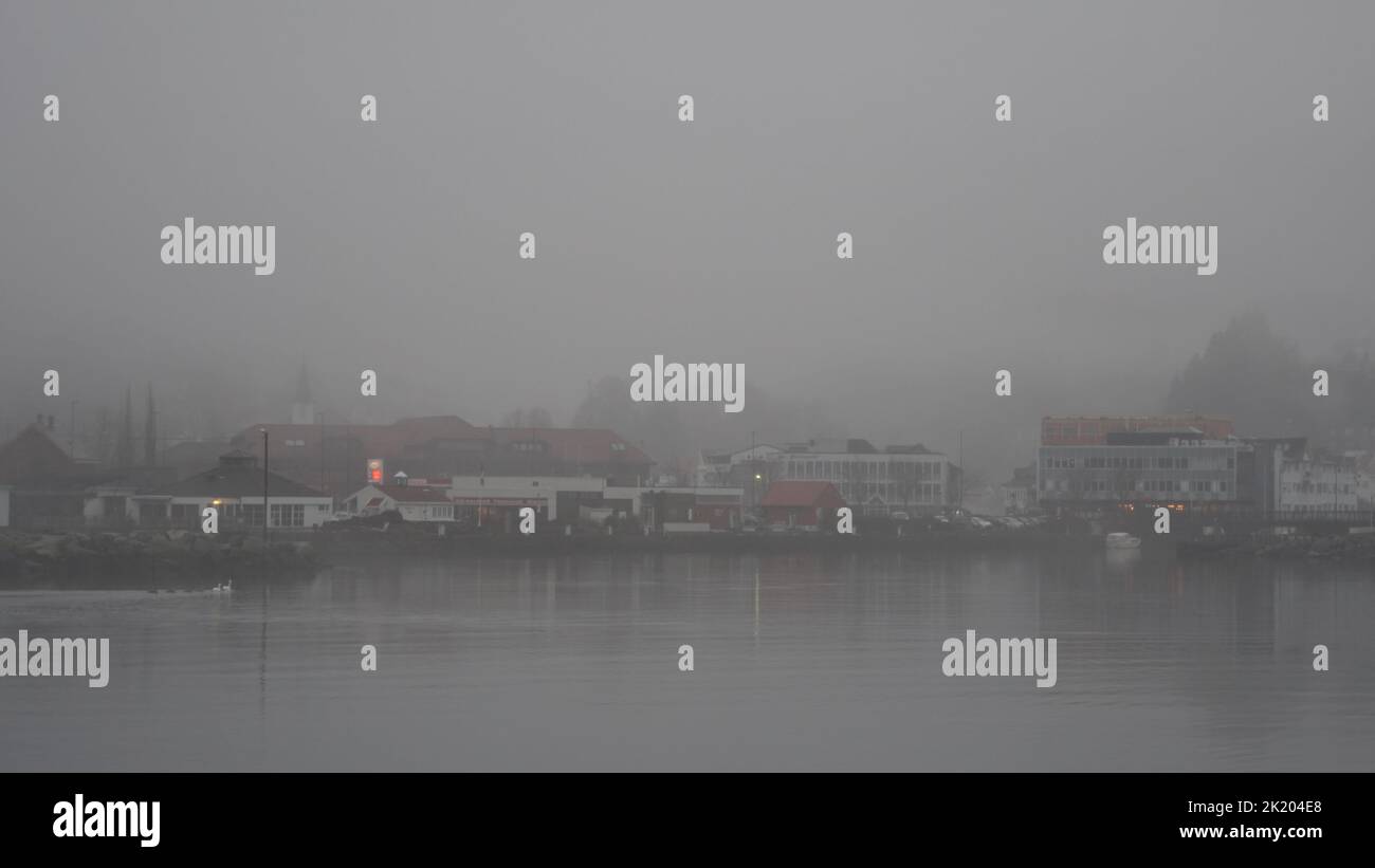 Fog and landscapes in Os, Bjørnafjorden, Norway Stock Photo - Alamy