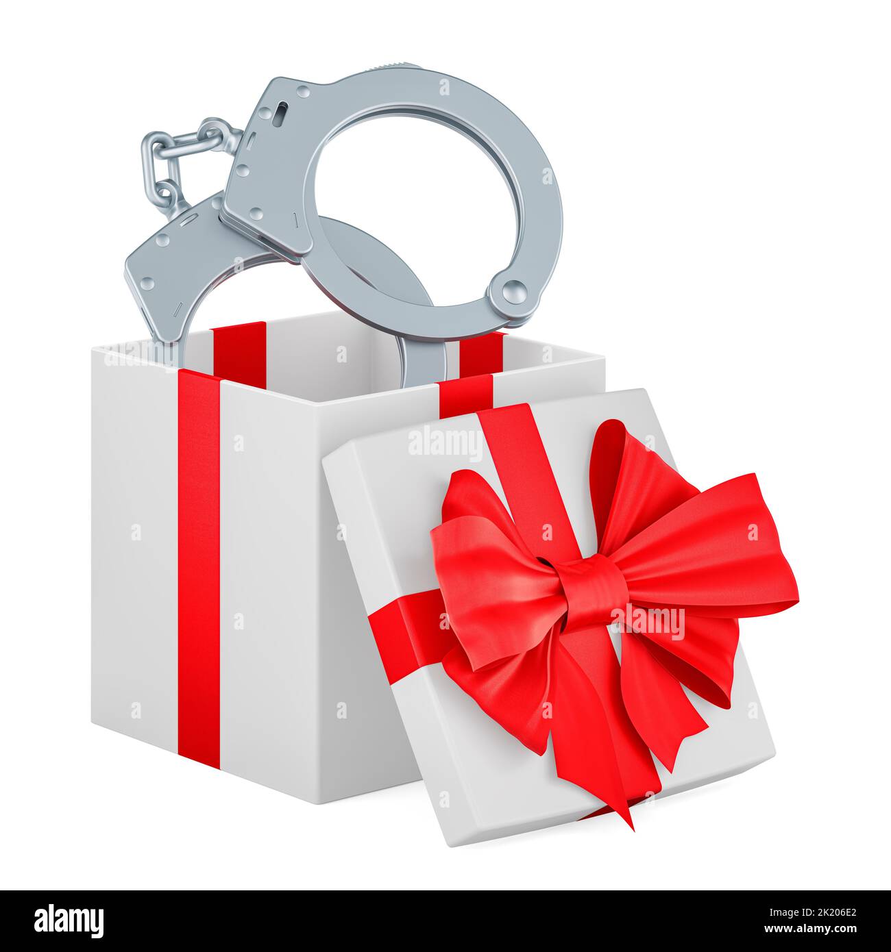 Handcuffs inside gift box, 3D rendering isolated on white background ...