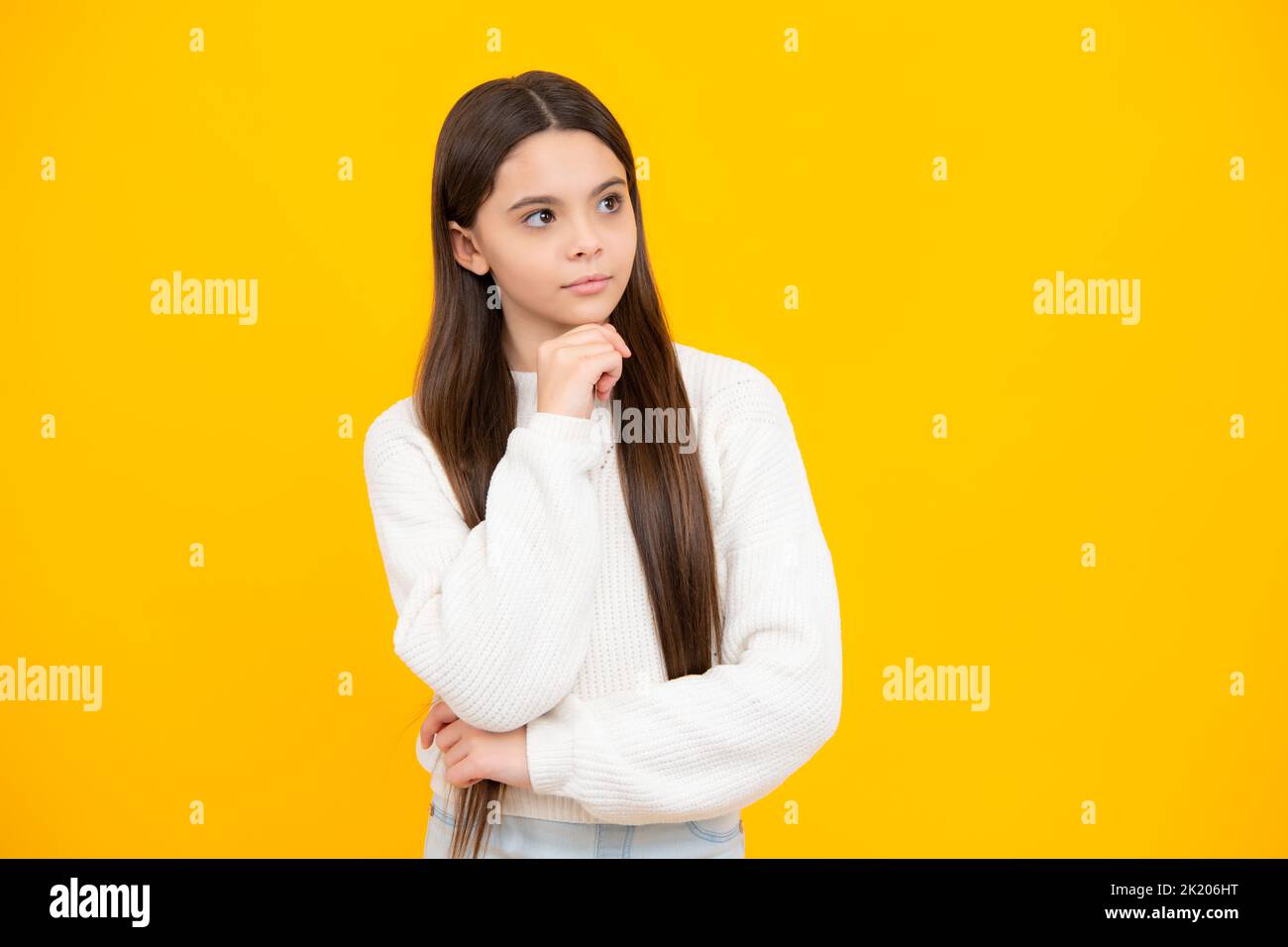 Thinking teenager girl, thoughtful emotion. Thoughtful teenager child ...