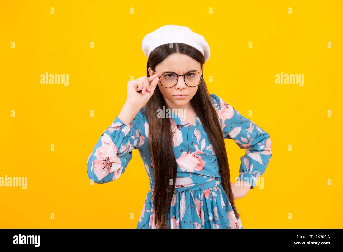 Child girl with angry expression. 12, 13, 14 year old teenager with ...