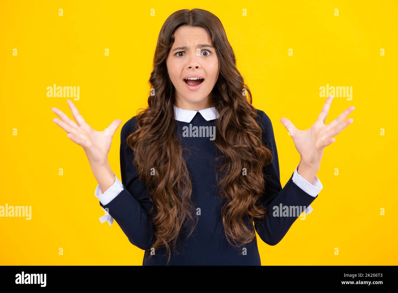 Scream and shout child. Angry teenage girl, upset and unhappy negative ...