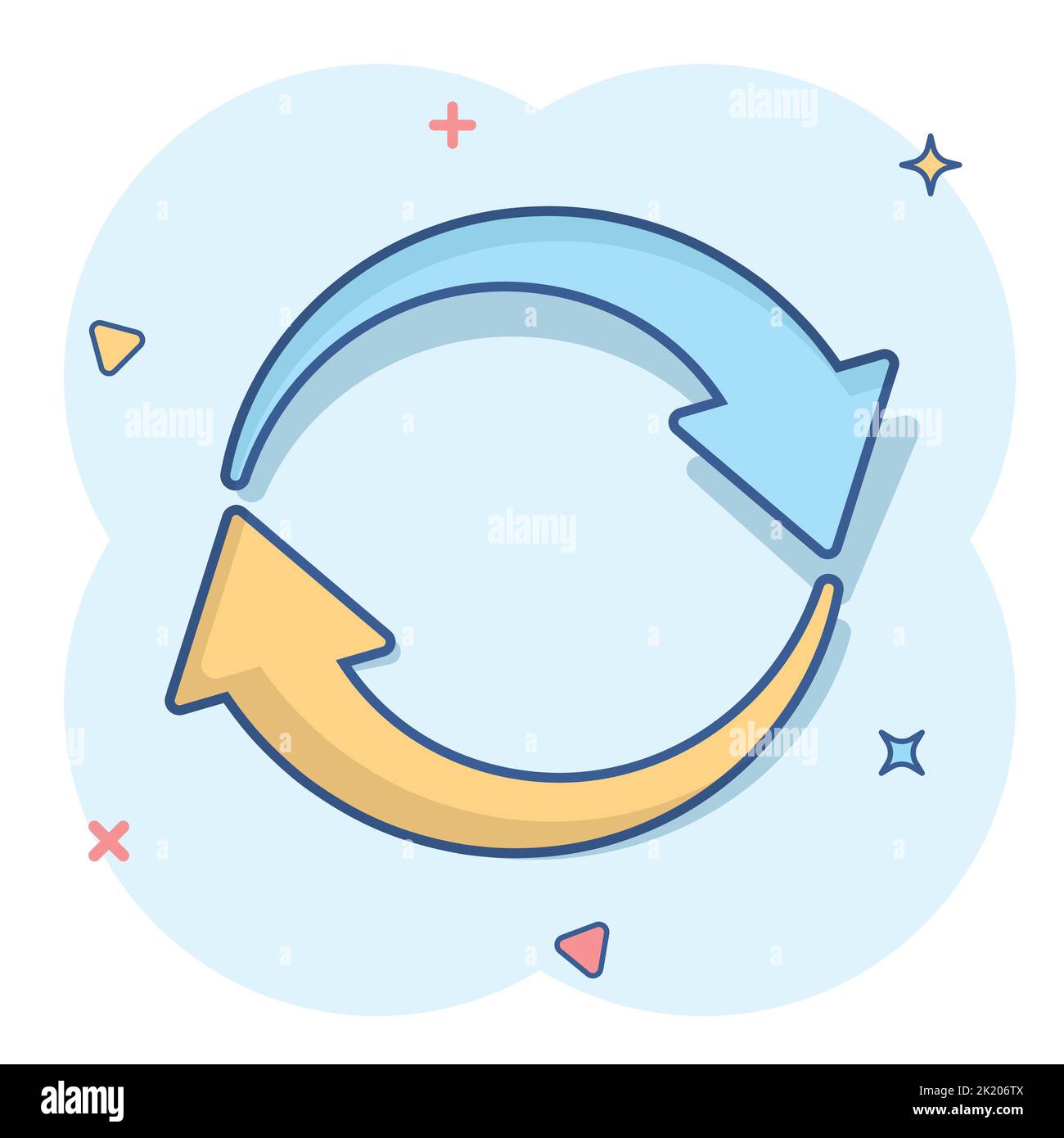 Arrow rotation icon in comic style. Sync action vector cartoon ...