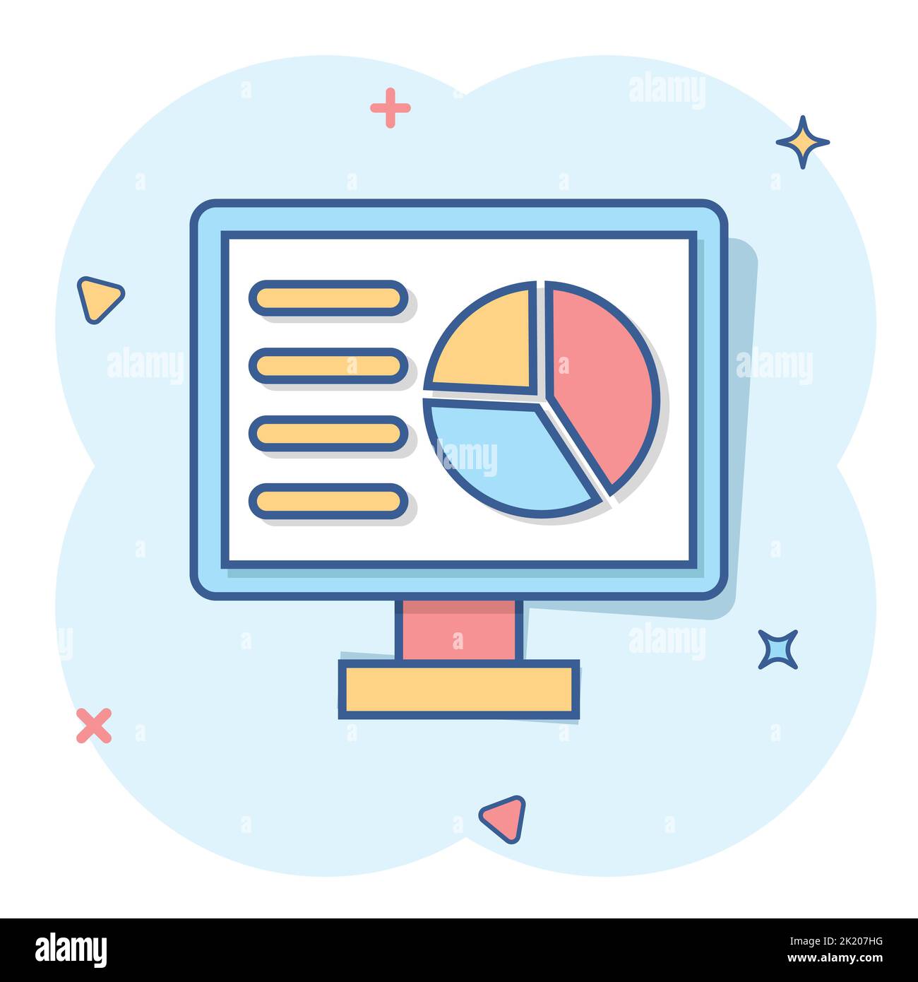 Analytic monitor icon in comic style. Diagram vector cartoon ...