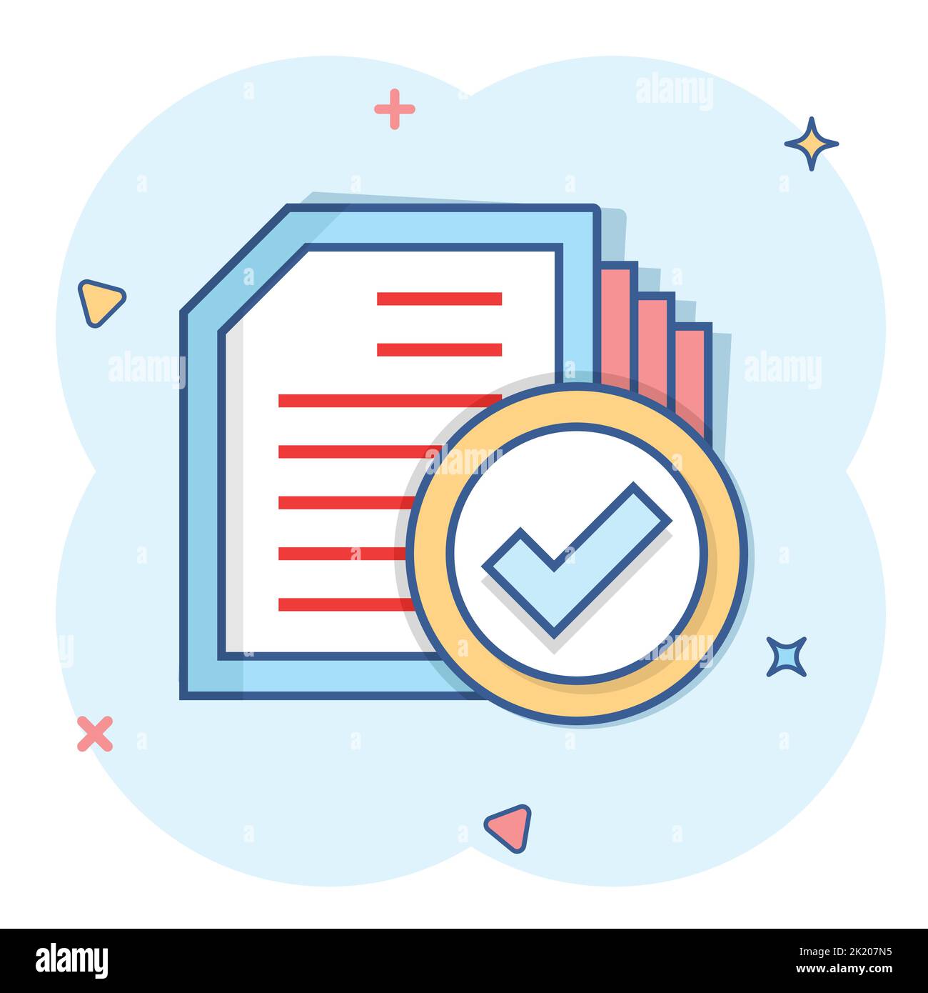Compliance document icon in comic style. Approved process vector ...