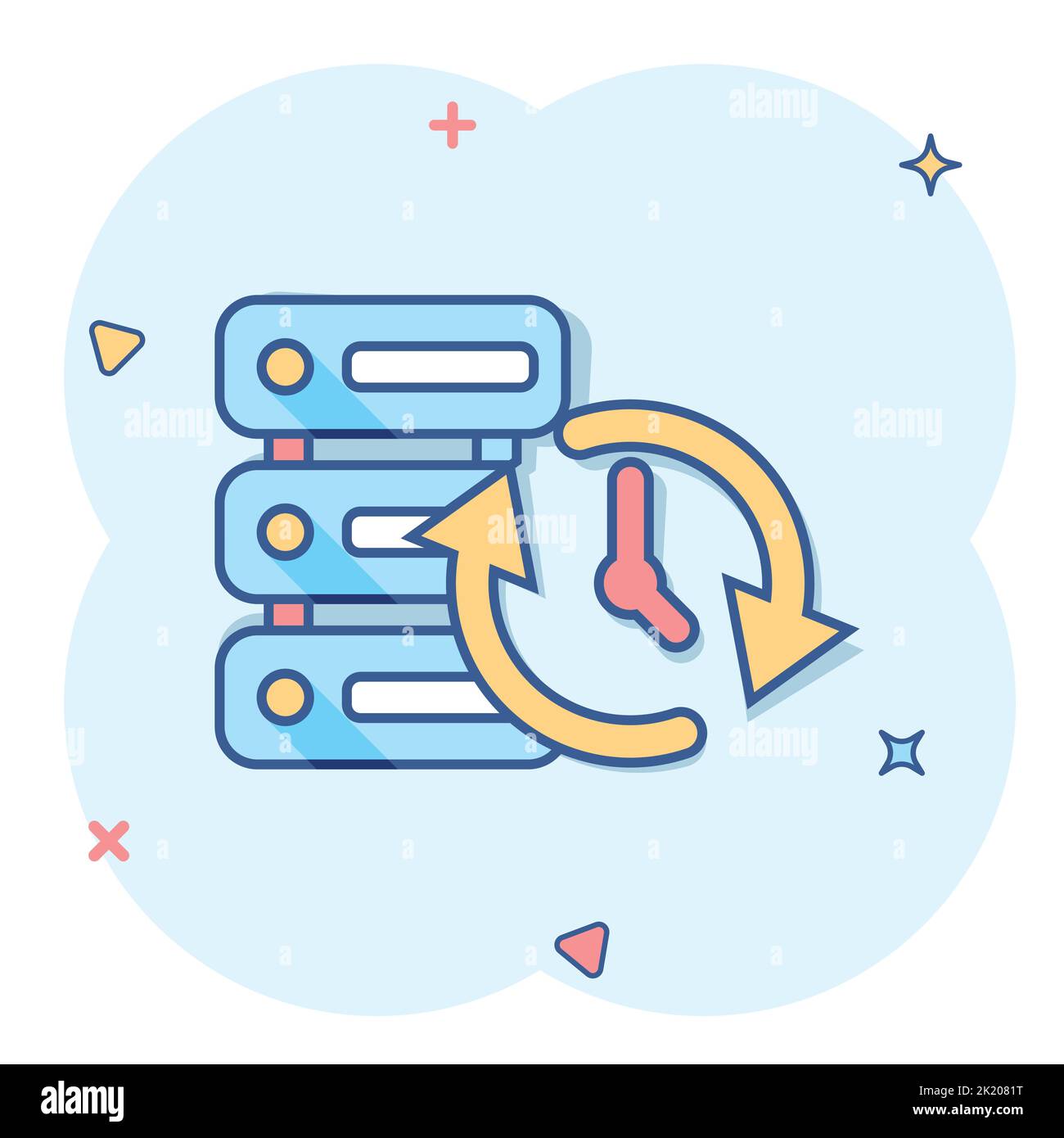 Data center icon in comic style. Clock vector cartoon illustration on ...