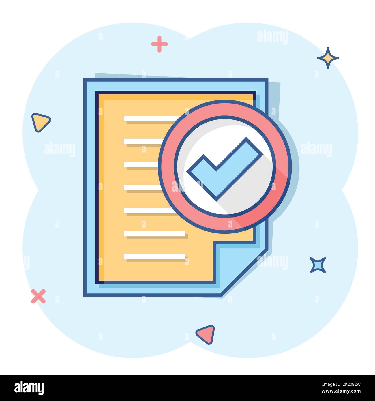 Compliance document icon in comic style. Approved process vector ...